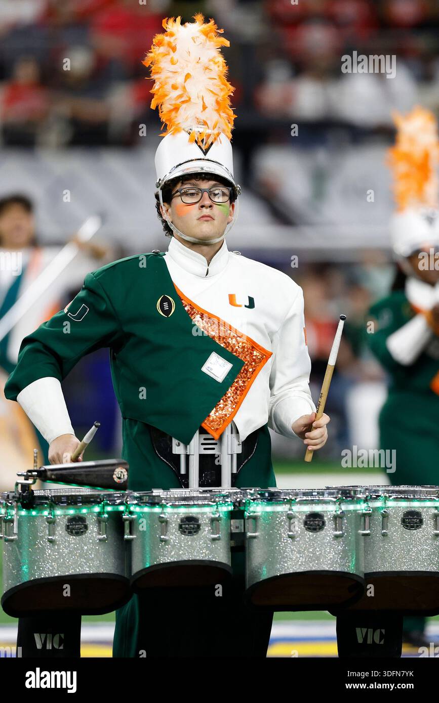 Miami band drummer plays during the Cotton Bowl College Football ...