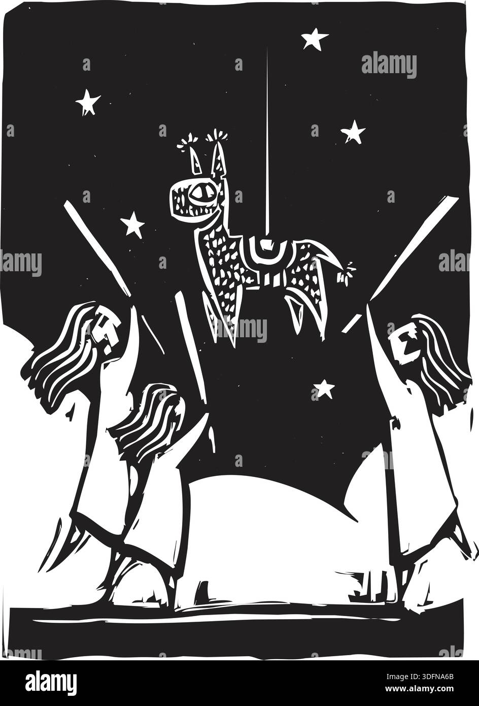PinataThree girls beating a pinata at night Stock Vector Image & Art ...
