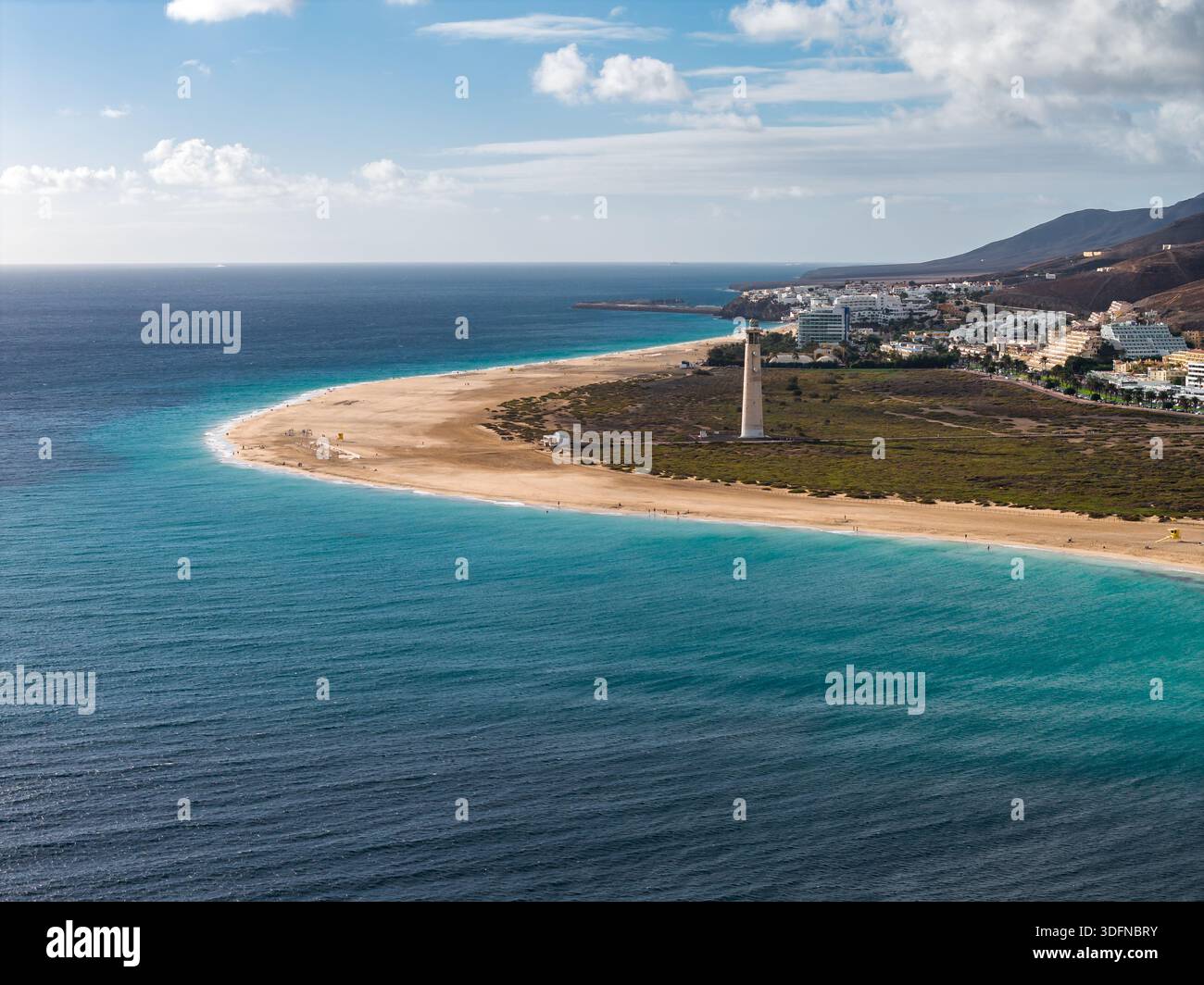 Aerial view of Morro Jable with Jandia Lighthouse, Fuerteventura Stock ...