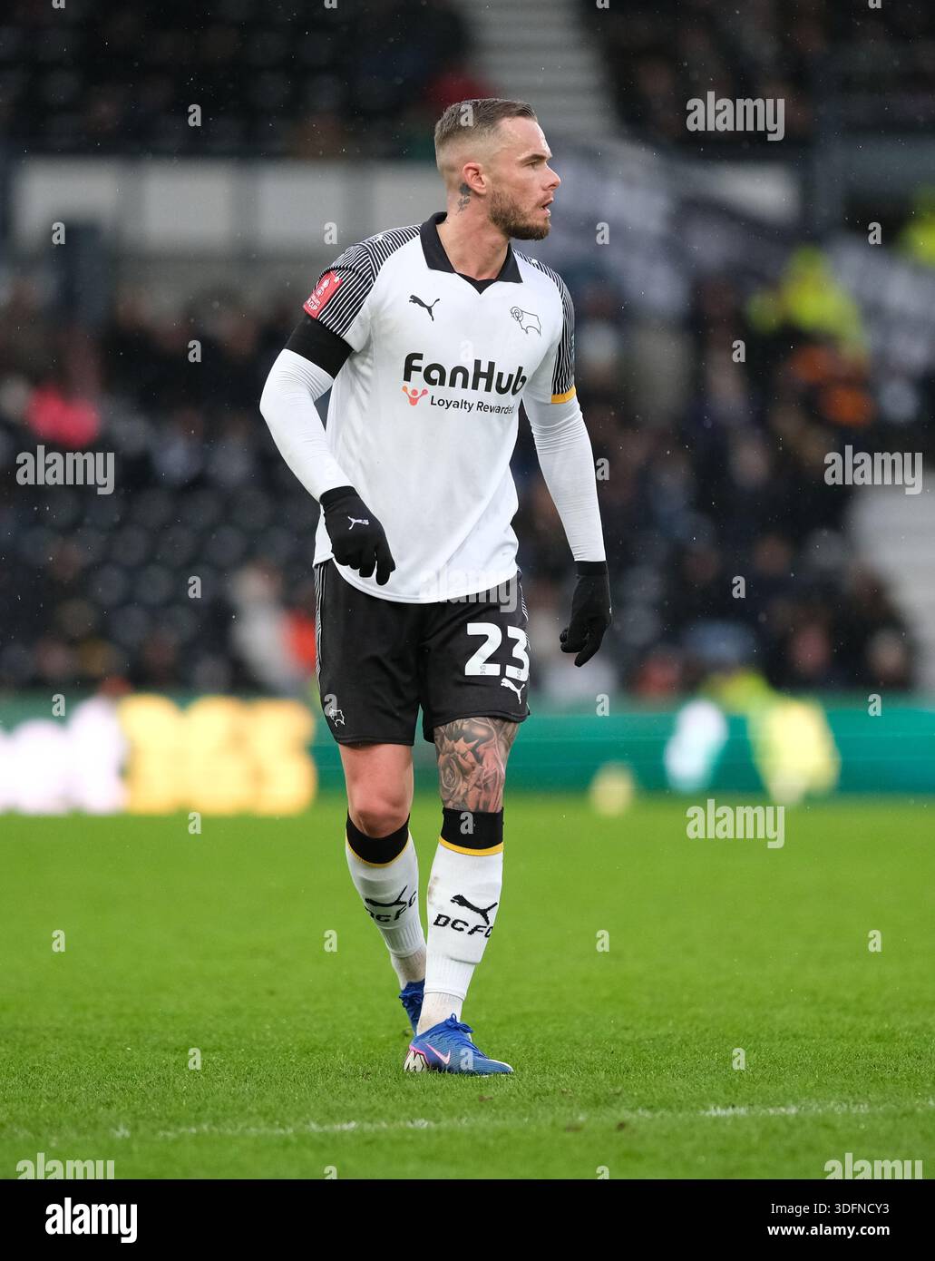 Joe Ward of Derby County seen during the Emirates FA Cup third round ...