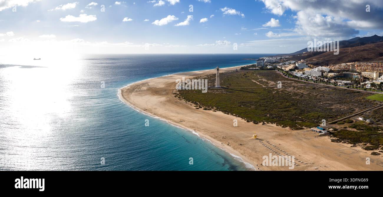 Aerial view of Morro Jable Lighthouse on Jandia Peninsula ...