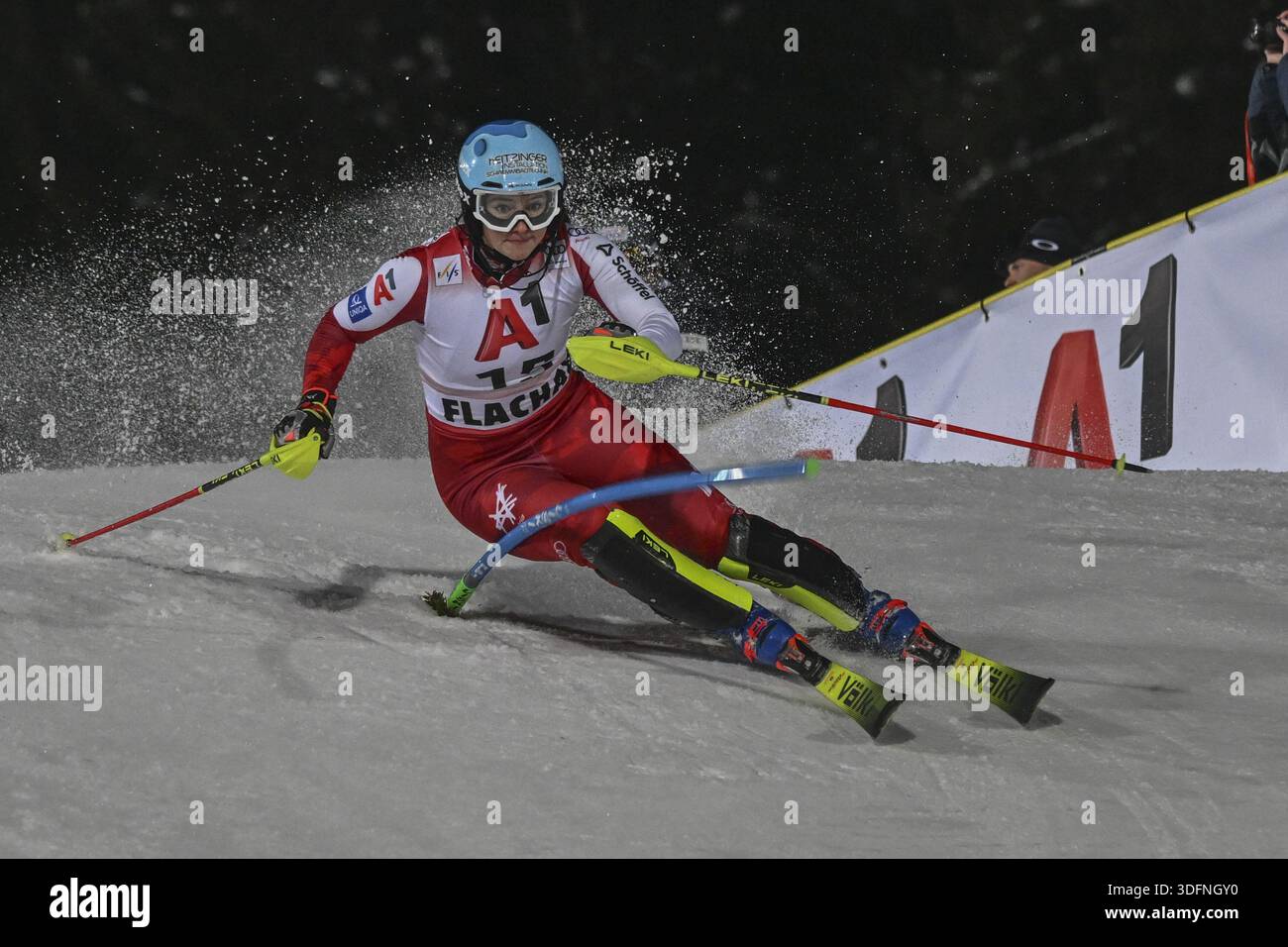 FLACHAU, AUSTRIA - JANUARY 13: Katharina Huber of Austria in action ...