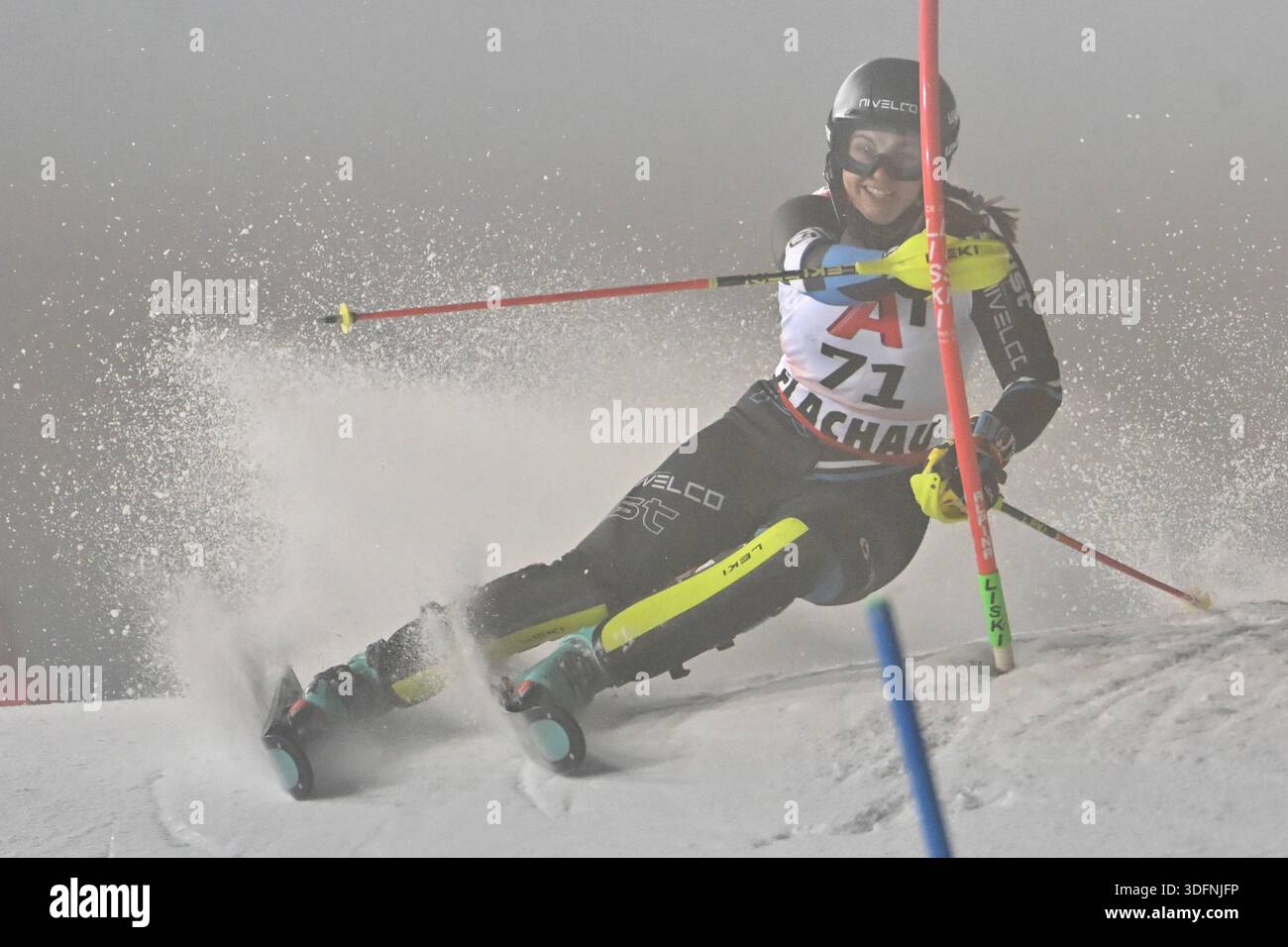 Flachau, Austria, January 13th 2026. Noa Szollos of Israel in action during the first run of the ...