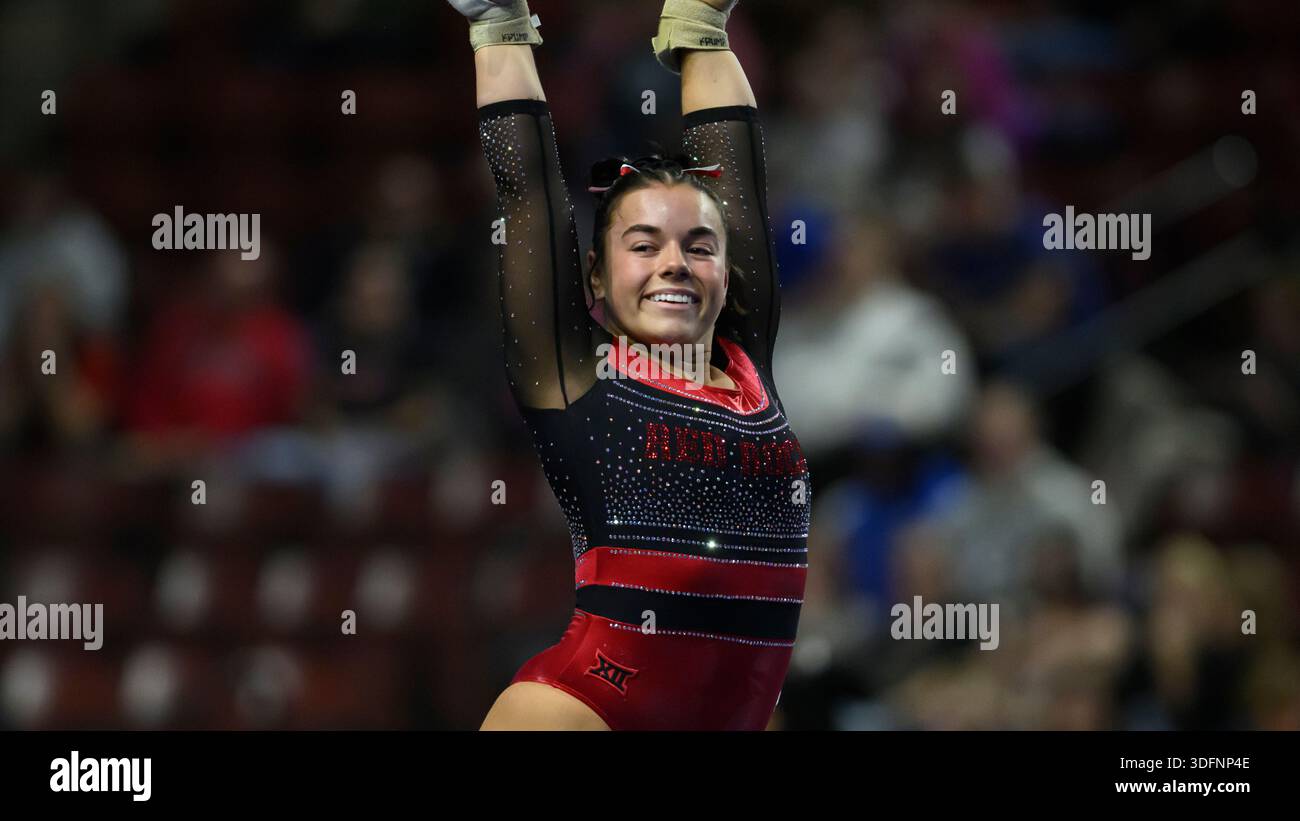 Utah gymnast Sarah Krump performs a routine on the floor during an NCAA gymnastics meet on ...
