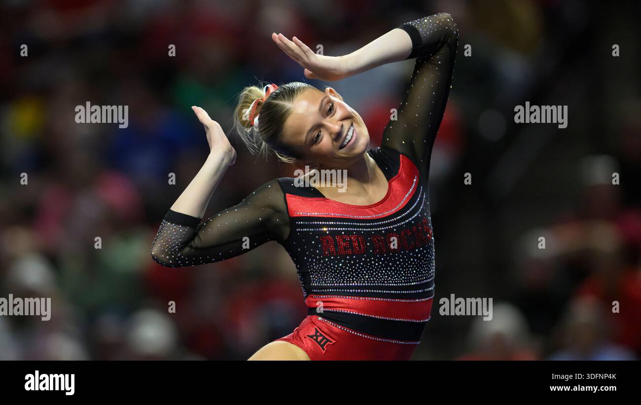 Utah gymnast Avery Neff performs a routine on the floor during an NCAA ...