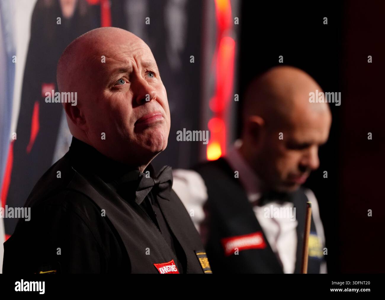 Barry Hawkins (right) and John Higgins (left) on day three of the 2026 ...