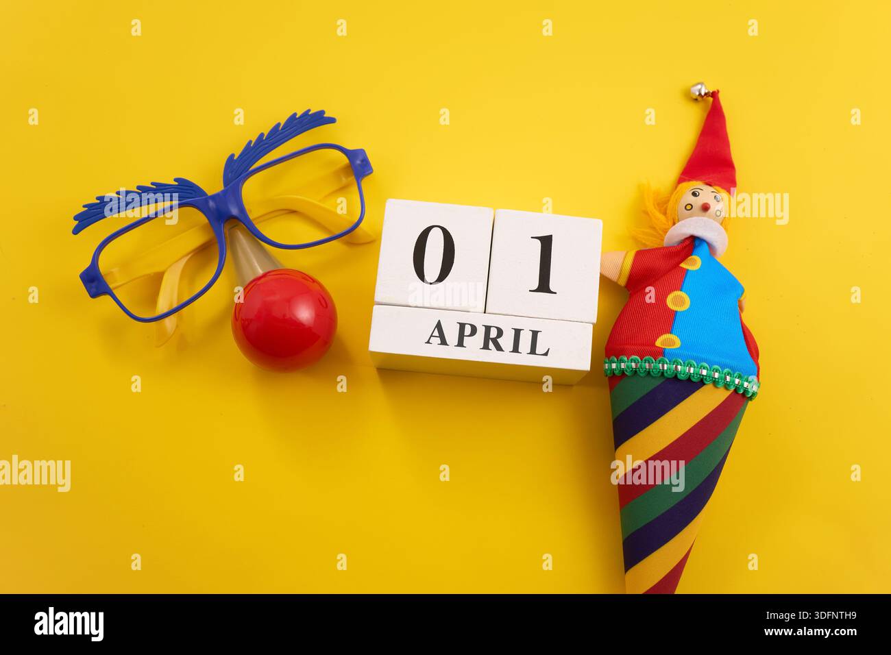 April fools' day celebrating with clown costume accessories Stock Photo ...