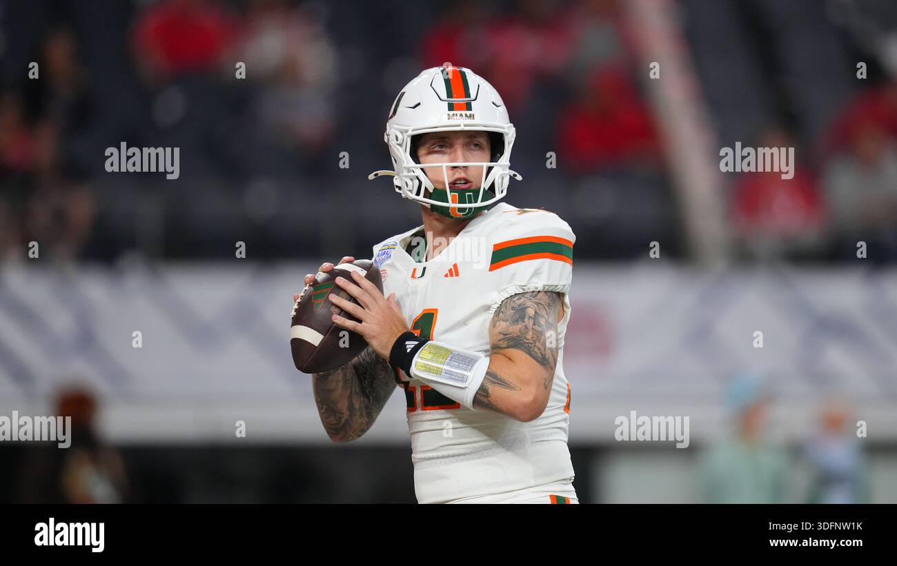 Miami quarterback Carson Beck works out prior to the Cotton Bowl ...