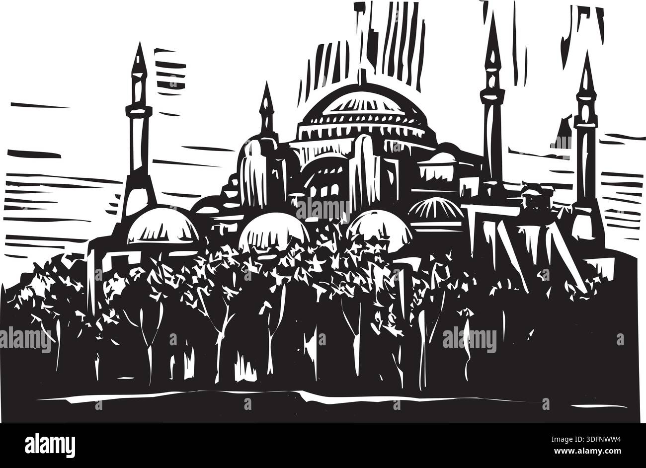 Woodcut style image of the Greek Orthodox church turned Mosque in ...