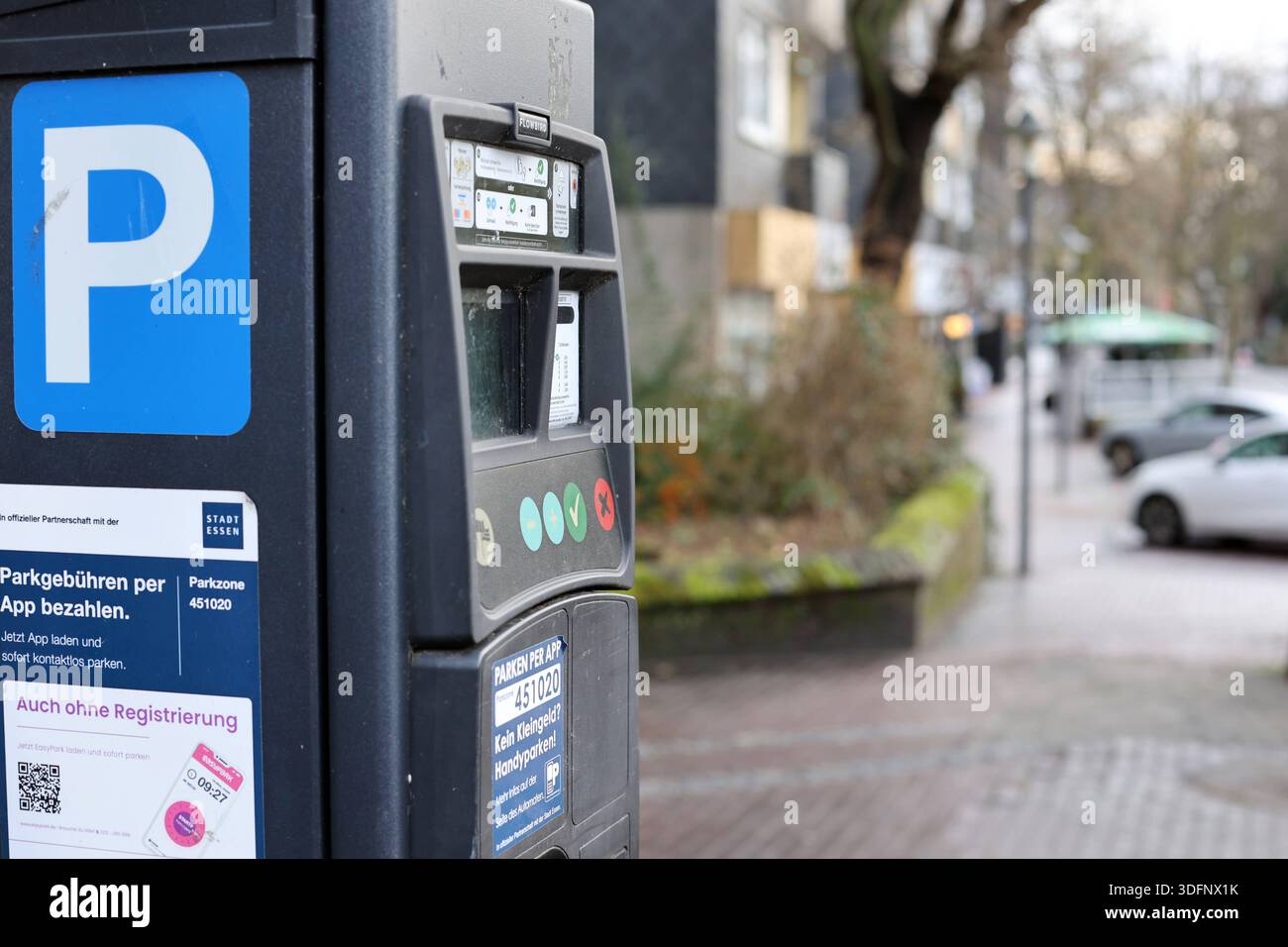 Postsie Wollen Auf Einem Platz Mit Parkscheinautomat Parken