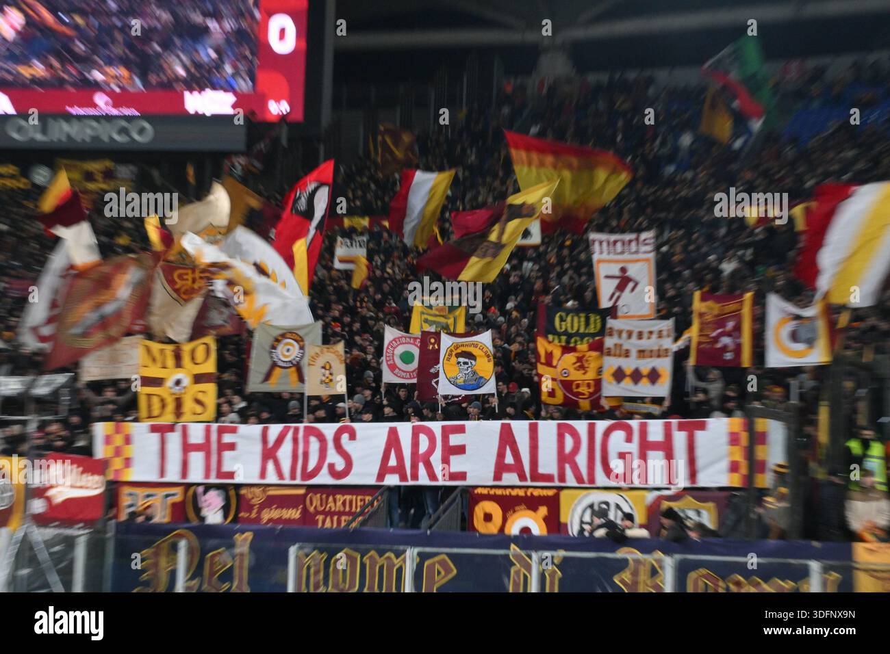 Olimpico Stadium, Rome, Italy - RomaÕs fans wave a flag before kick-off ...