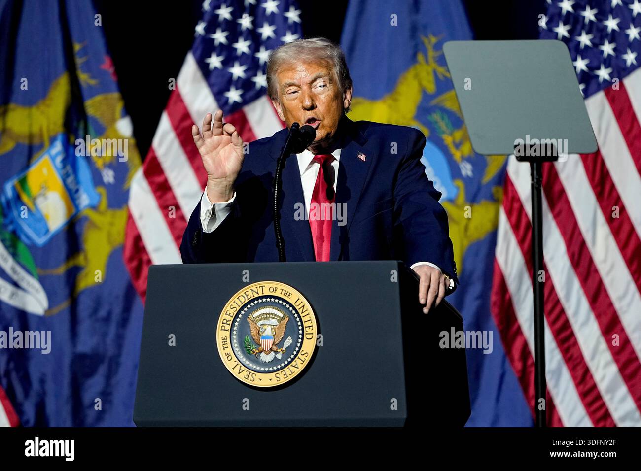 President Donald Trump speaks at the Detroit Economic Club Tuesday, Jan ...
