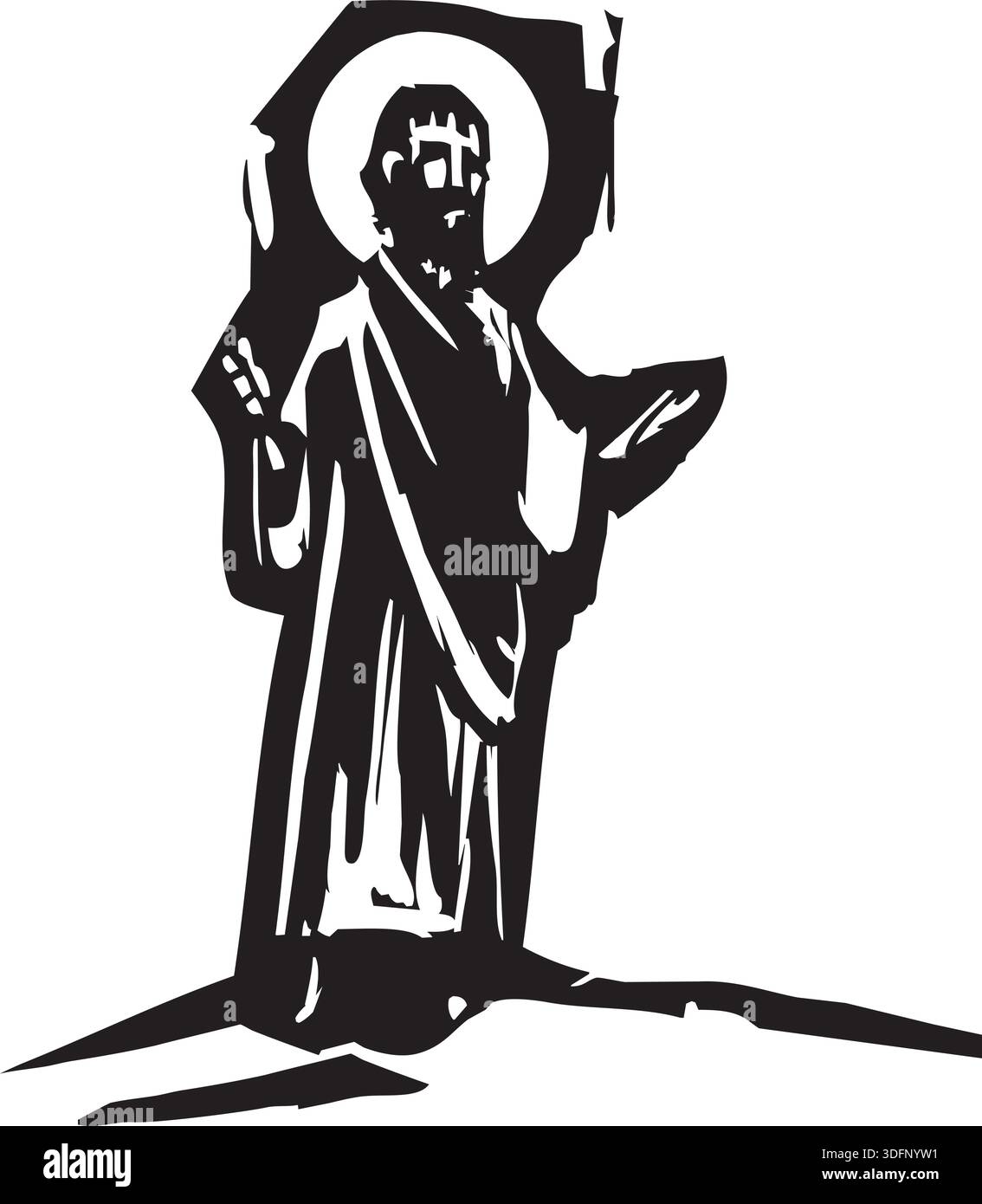 woodcut style expressionist image of Jesus Christ giving a sermon Stock ...