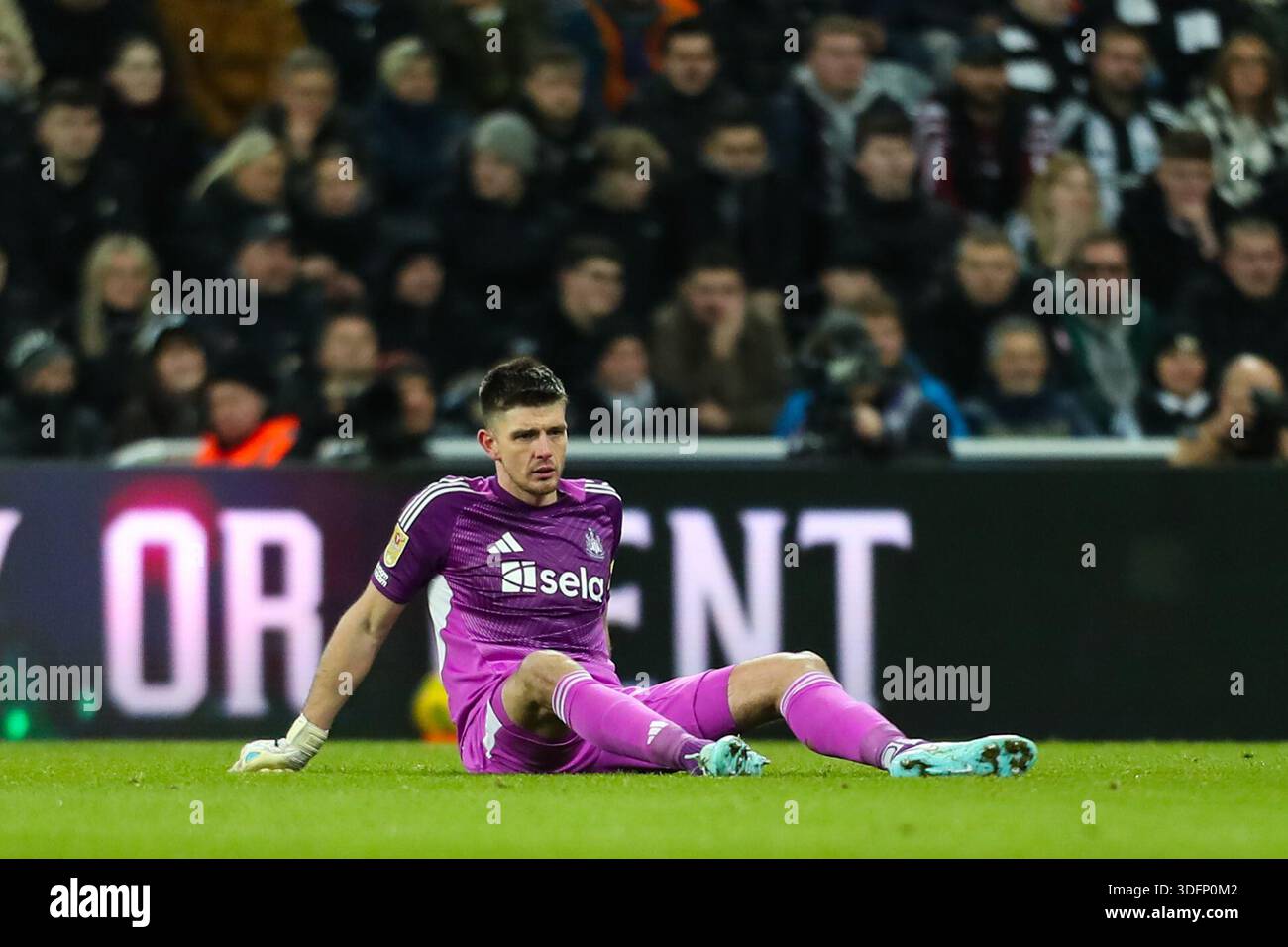 Nick Pope Of Newcastle United goes down injured during the Newcastle ...