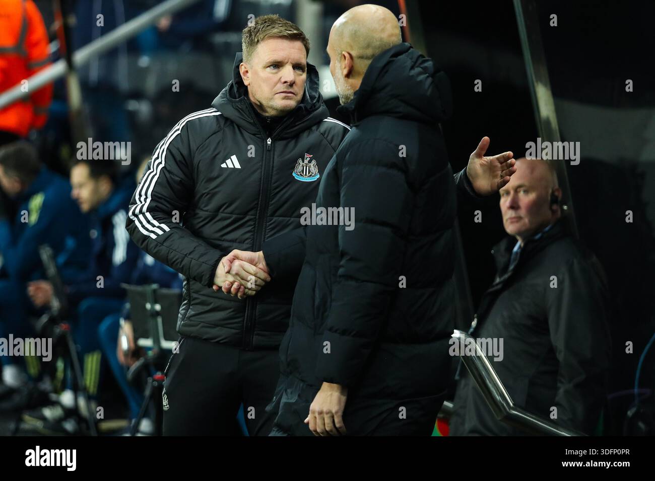 Newcastle United Manager Eddie Howe greets Pep Guardiola Manager Of ...