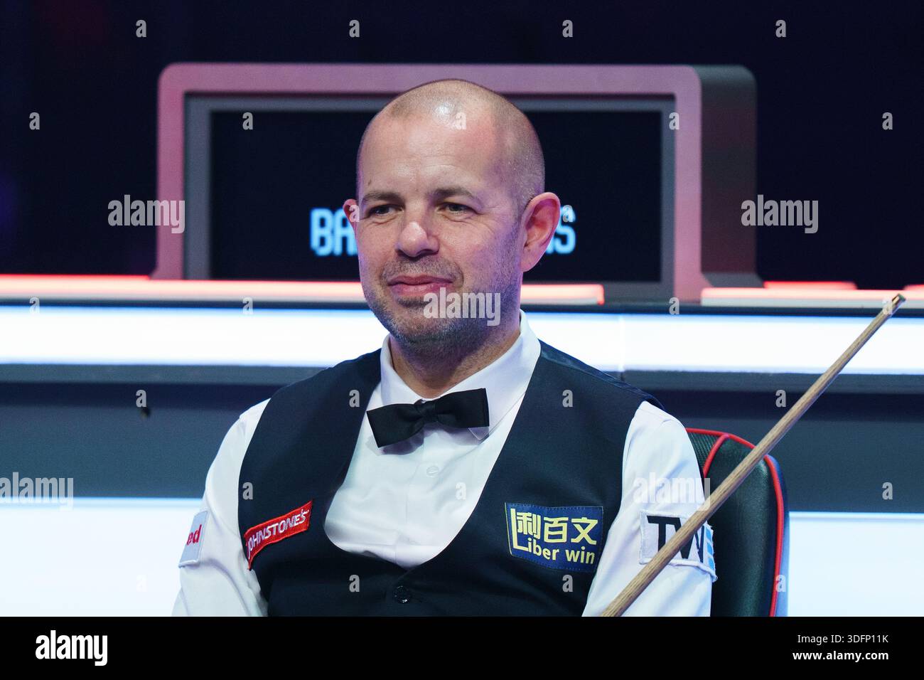 Barry Hawkins smiling during the round one match between John Higgins ...