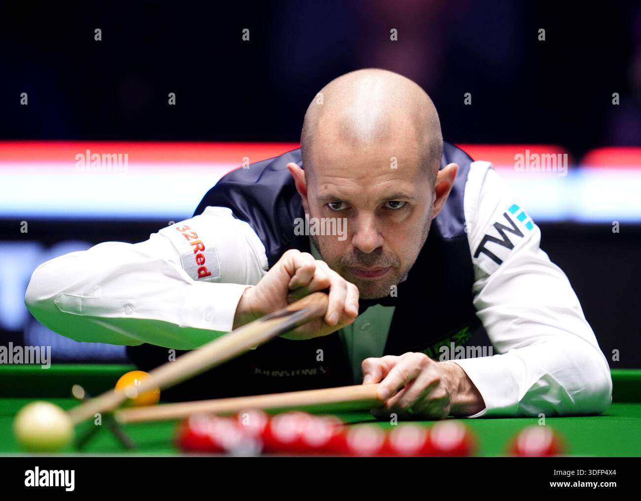 Barry Hawkins in action against John Higgins (out of picture) on day ...