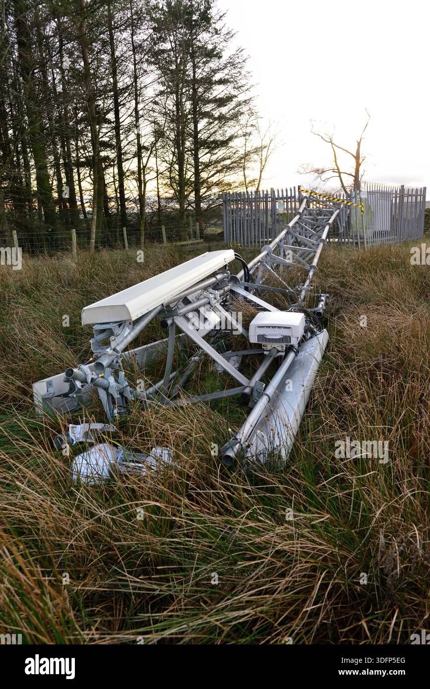 Storm damage to mobile antenna mast, storm Goretti Castleside Durham ...