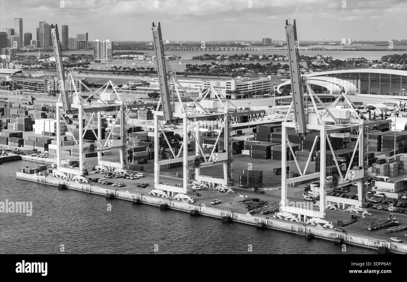 Miami, Florida - February 12, 2025: Freight container, maritime. Aerial ...