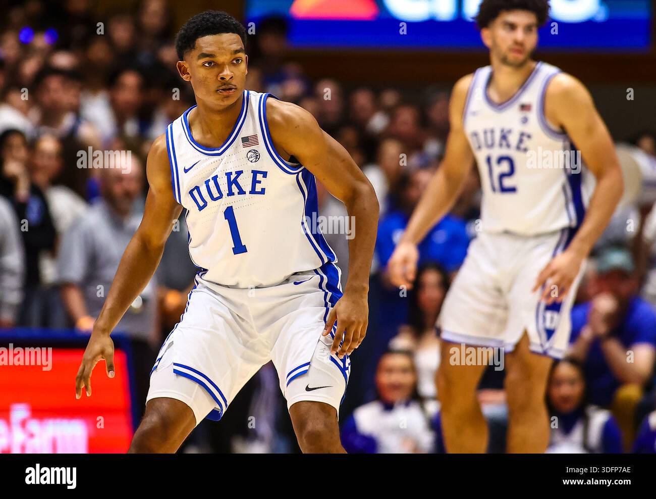 January 10, 2026: Duke University guard Caleb Foster (1) playing ...