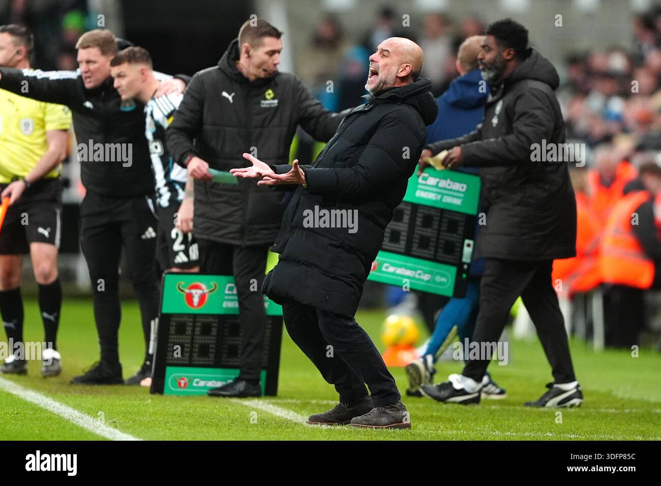 Manchester City manager Pep Guardiola (centre) reacts during the ...