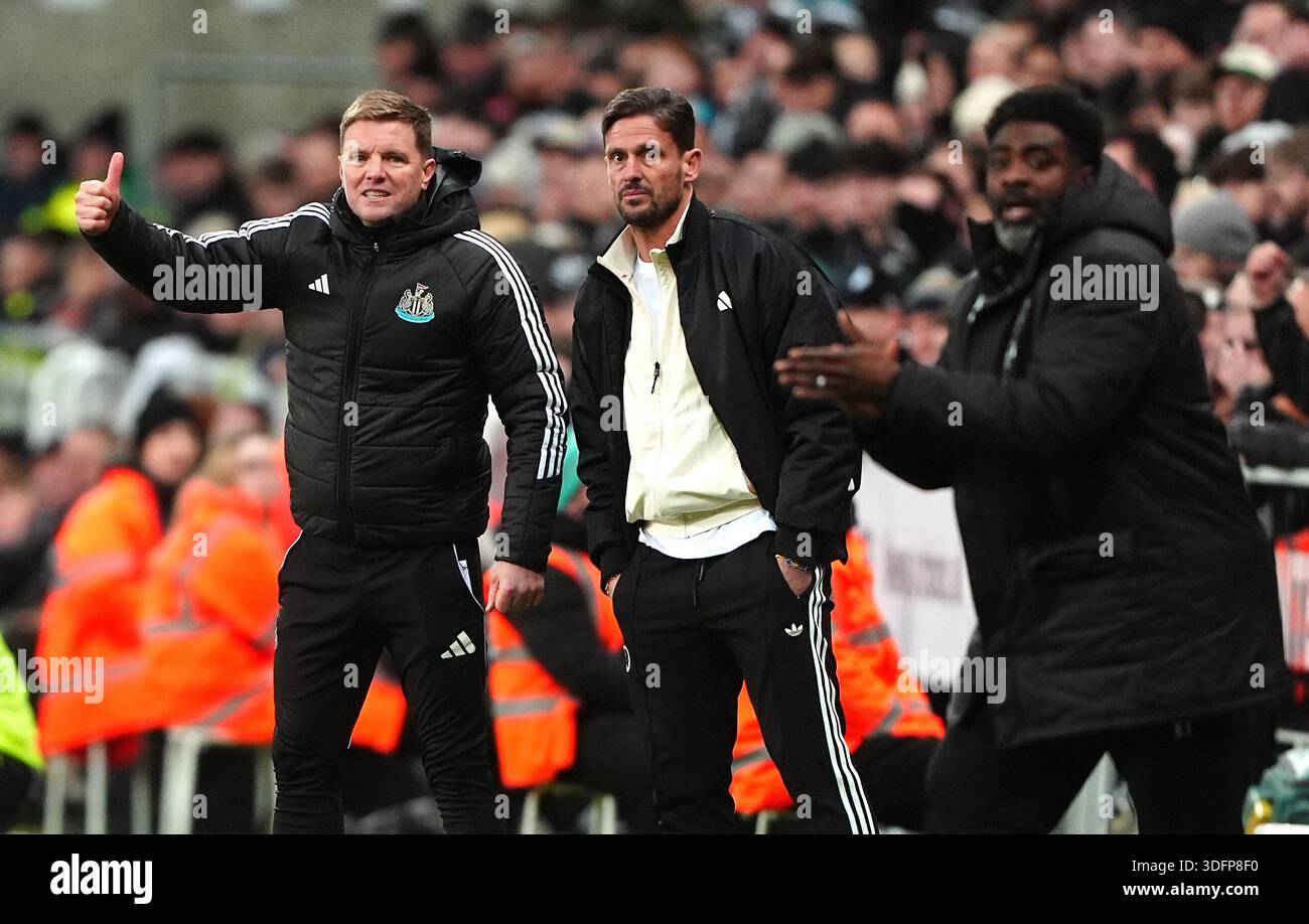 Newcastle United manager Eddie Howe (left) and assistant manager Jason ...