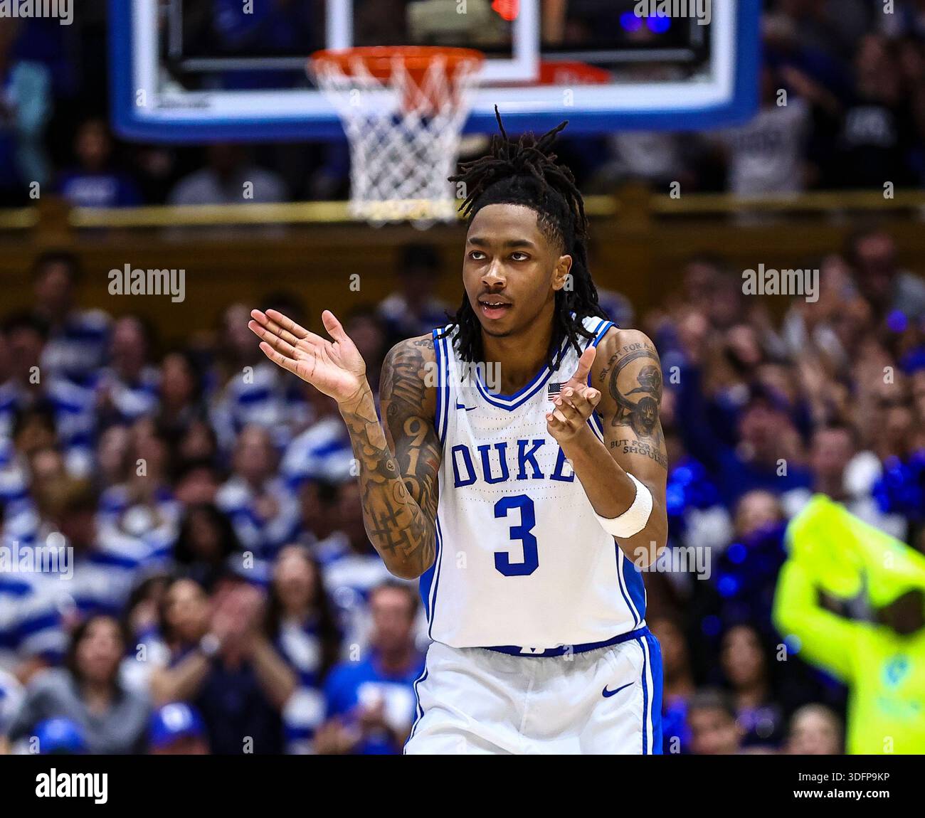 January 10, 2026: Duke University guard Isaiah Evans (3) claps hands ...
