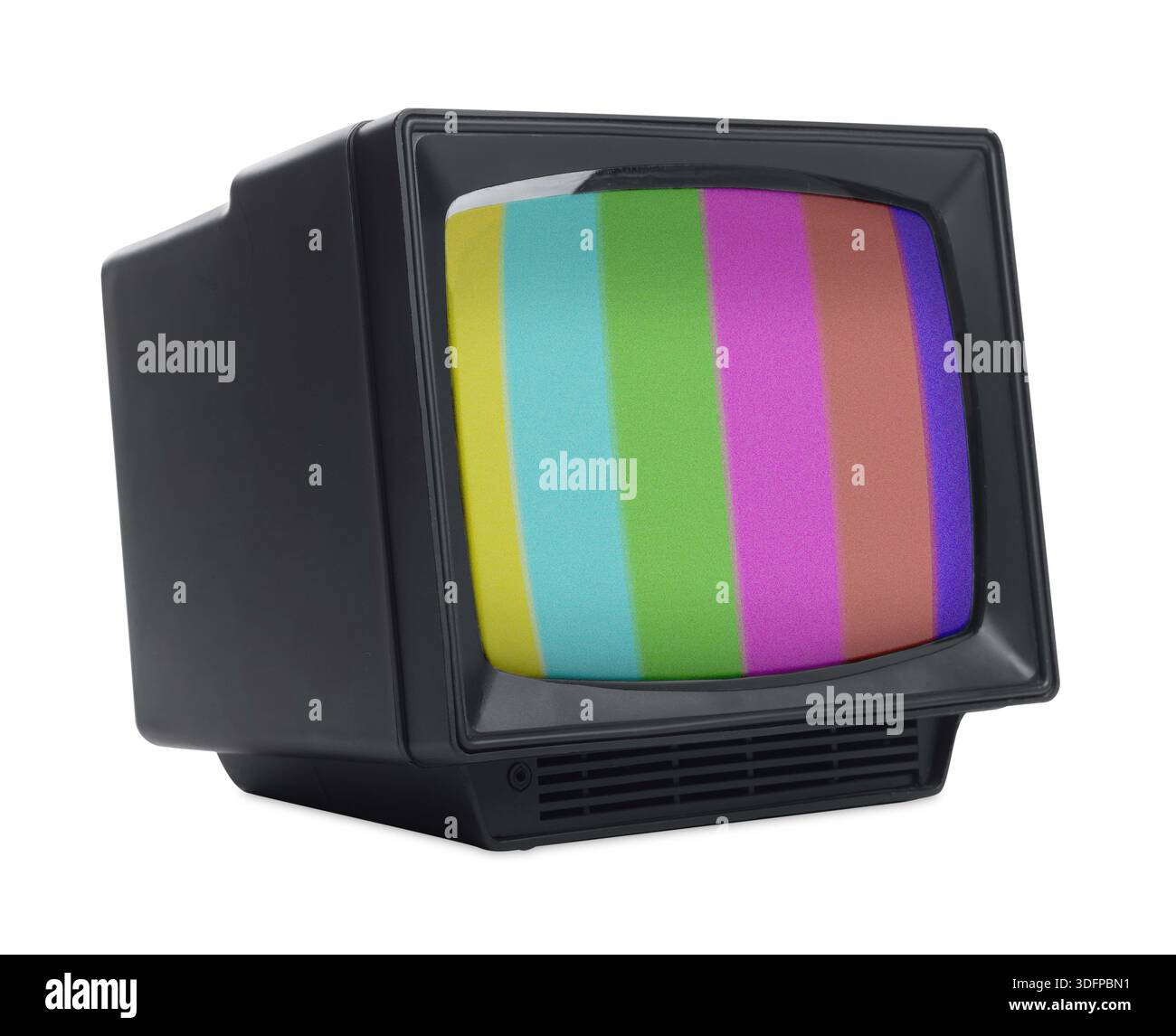 Old TV with color bars test card on screen. White background Stock ...