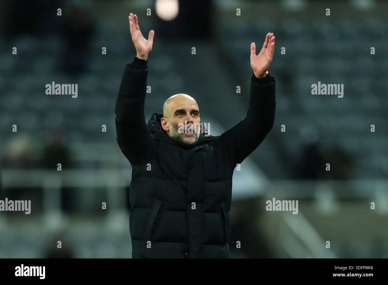 Pep Guardiola Manager Of Manchester City applauds the fans during the ...
