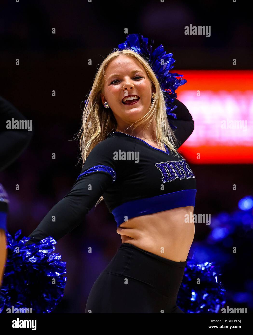 January 10, 2026: Duke cheerleader. NCAA basketball game between SMU ...