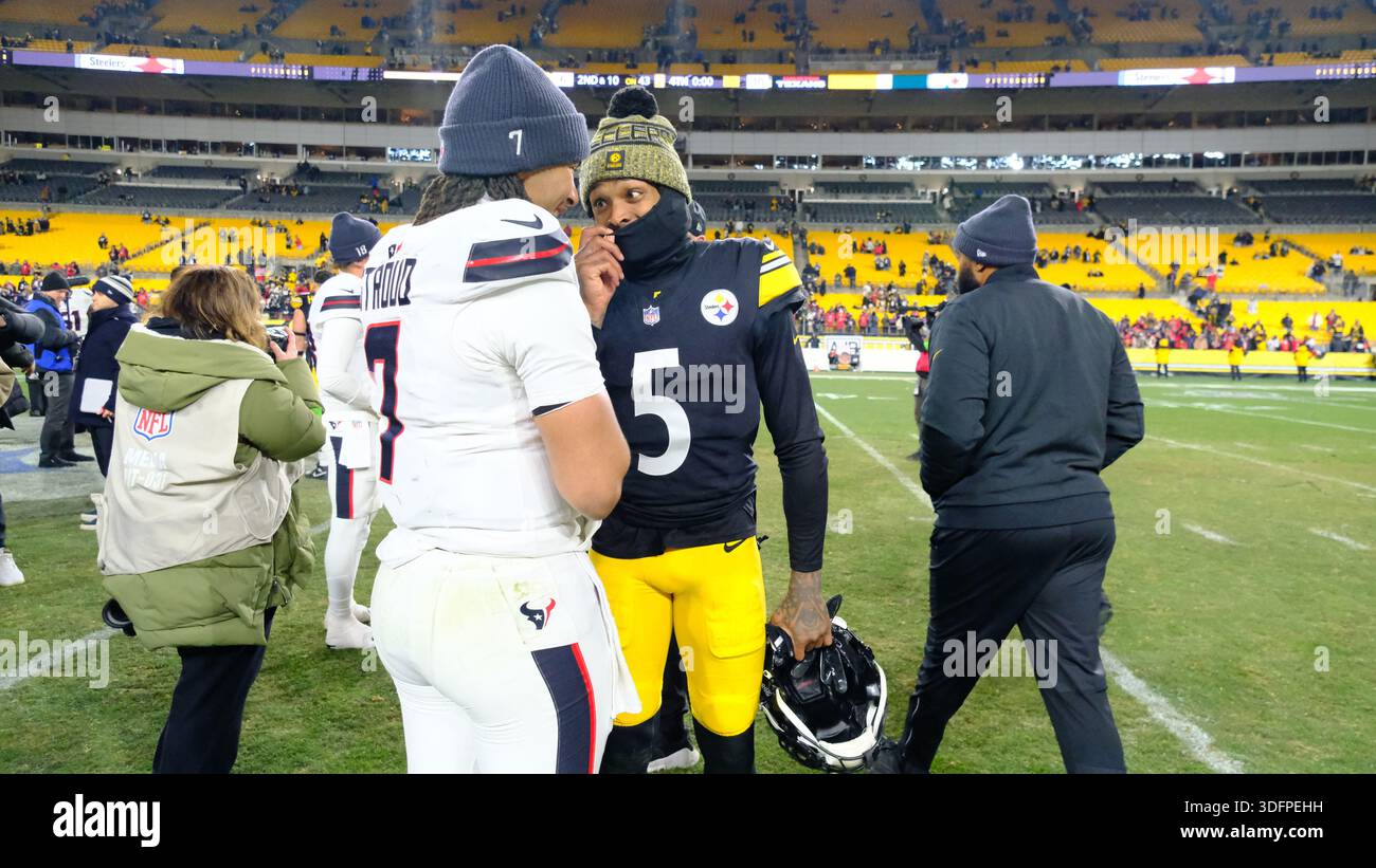 Jan 12, 2025: Jalen Ramsey #5 and C.J. Stroud #7 after the Pittsburgh ...