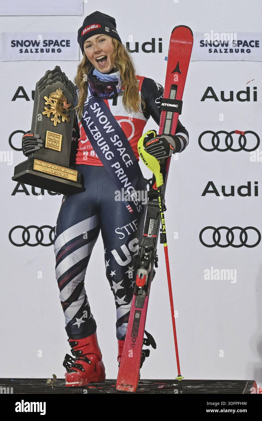 FLACHAU, AUSTRIA - JANUARY 13: first place Mikaela Shiffrin of United ...