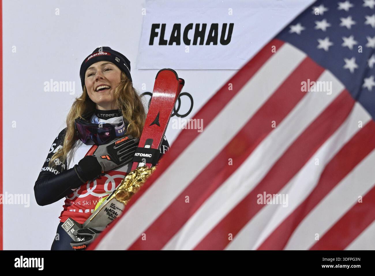 FLACHAU, AUSTRIA - JANUARY 13: first place Mikaela Shiffrin of United ...