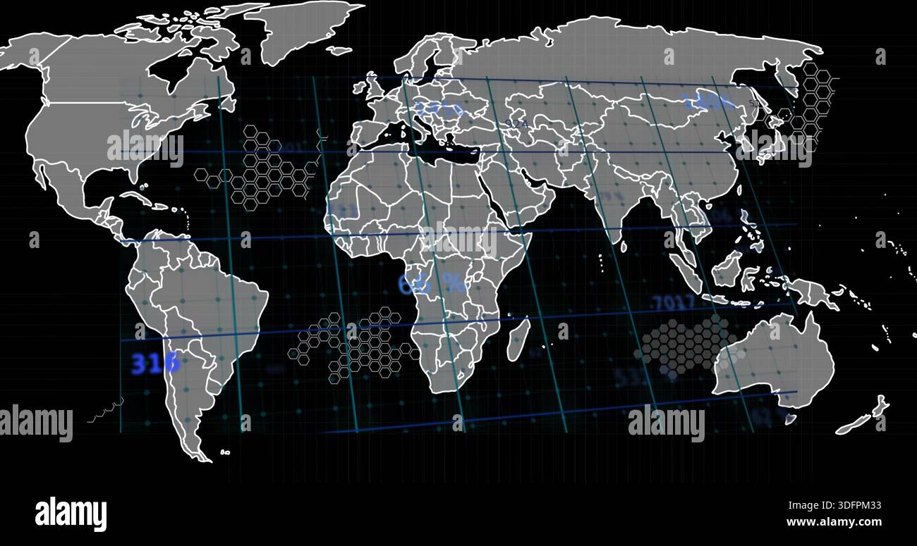 Displaying world map graphic on dashboard, showing tilted blue grid ...