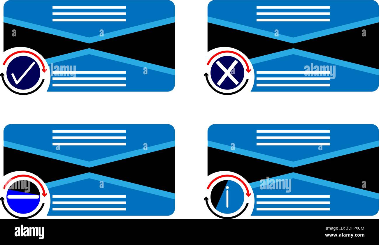 Modern UI card interface set with check and cross status indicators ...