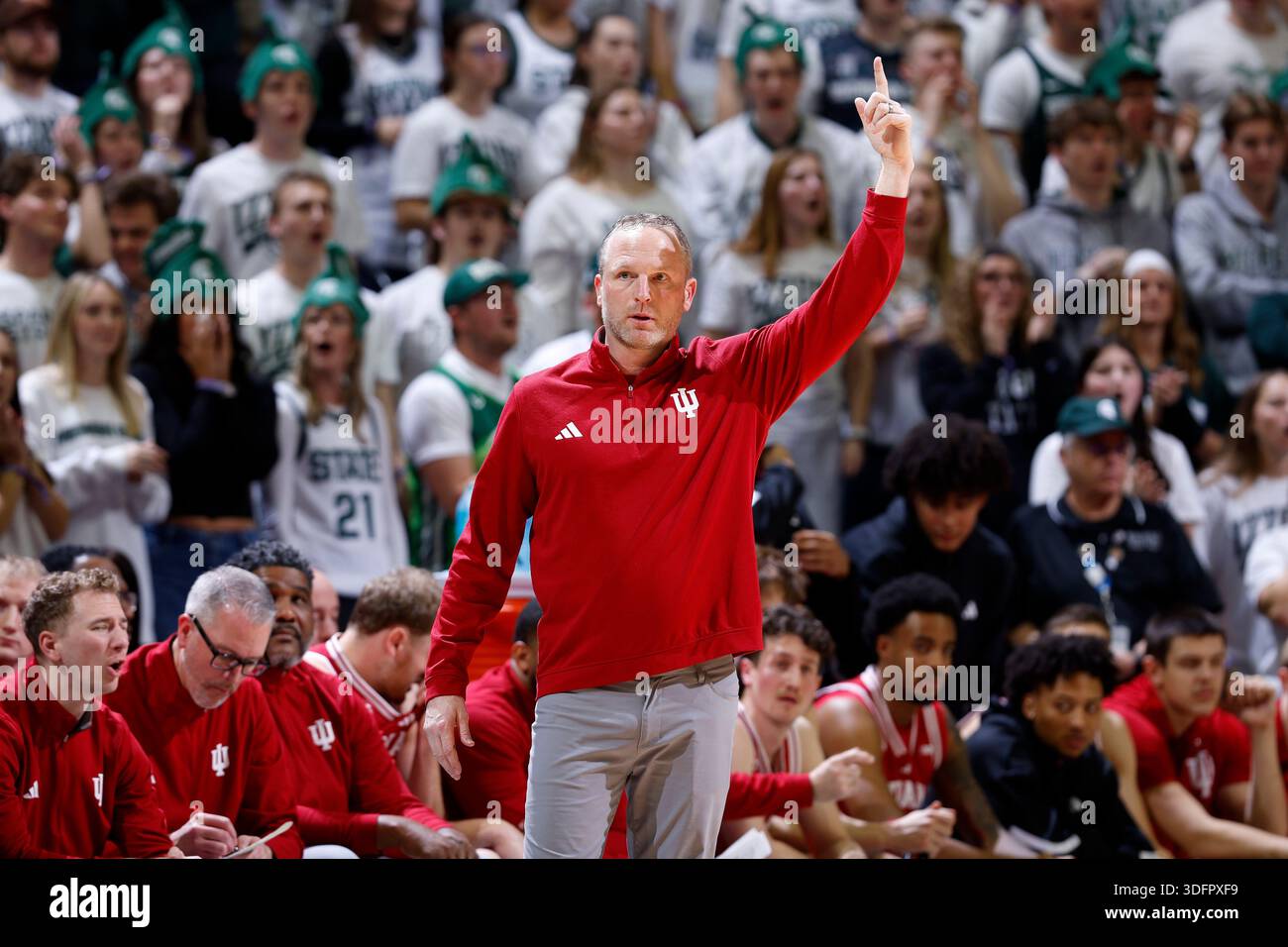 Indiana coach Darian Devries signals during the first half of an NCAA ...