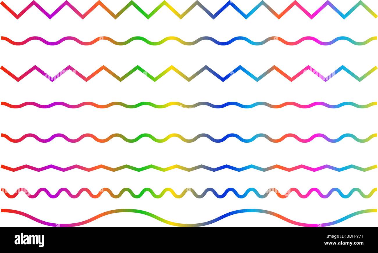 Decorative wavy line pattern set with vibrant rainbow colors Stock ...