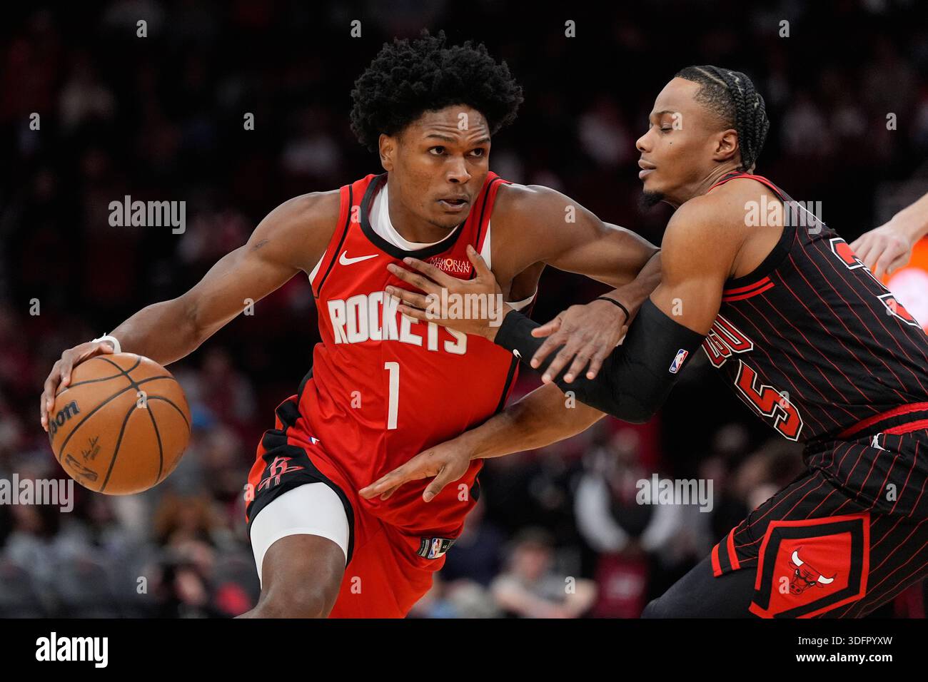 Chicago Bulls forward Isaac Okoro (35) defends against Houston Rockets ...