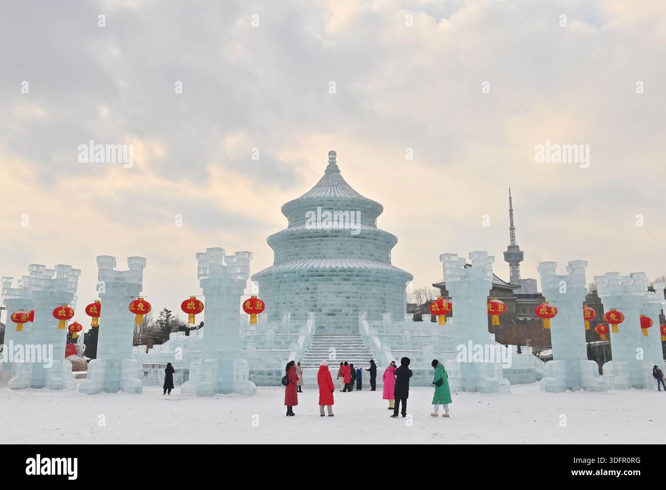 Changchun,China.12th January 2026. Tourists visit the giant ice ...