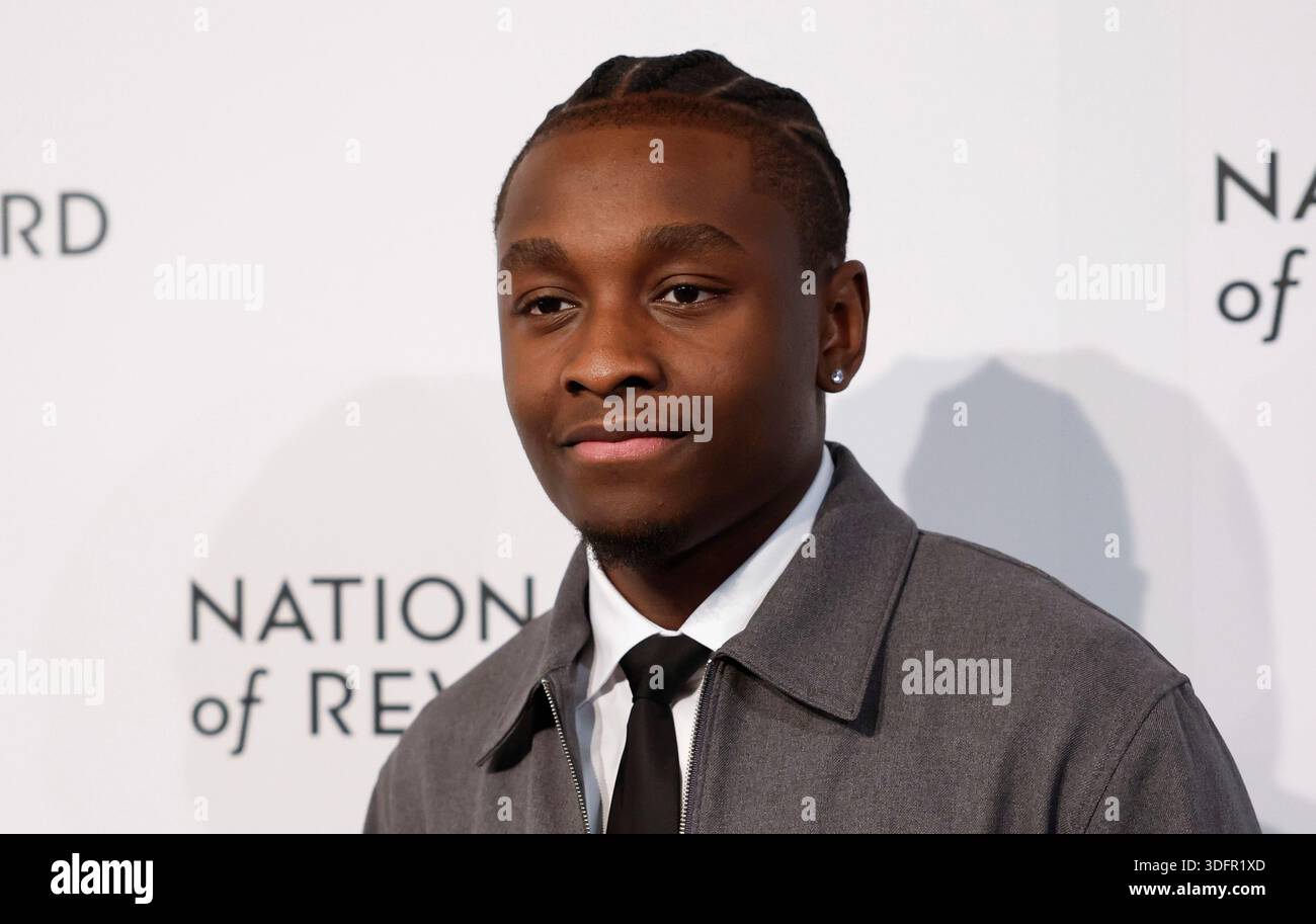 Miles Caton arrives on the red carpet at the 2026 National Board Of ...