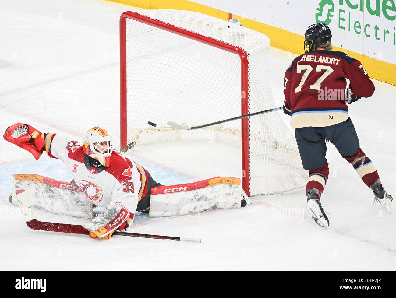 Montreal Victoire's Jade Downie-Landry (77) misses the net as Ottawa ...
