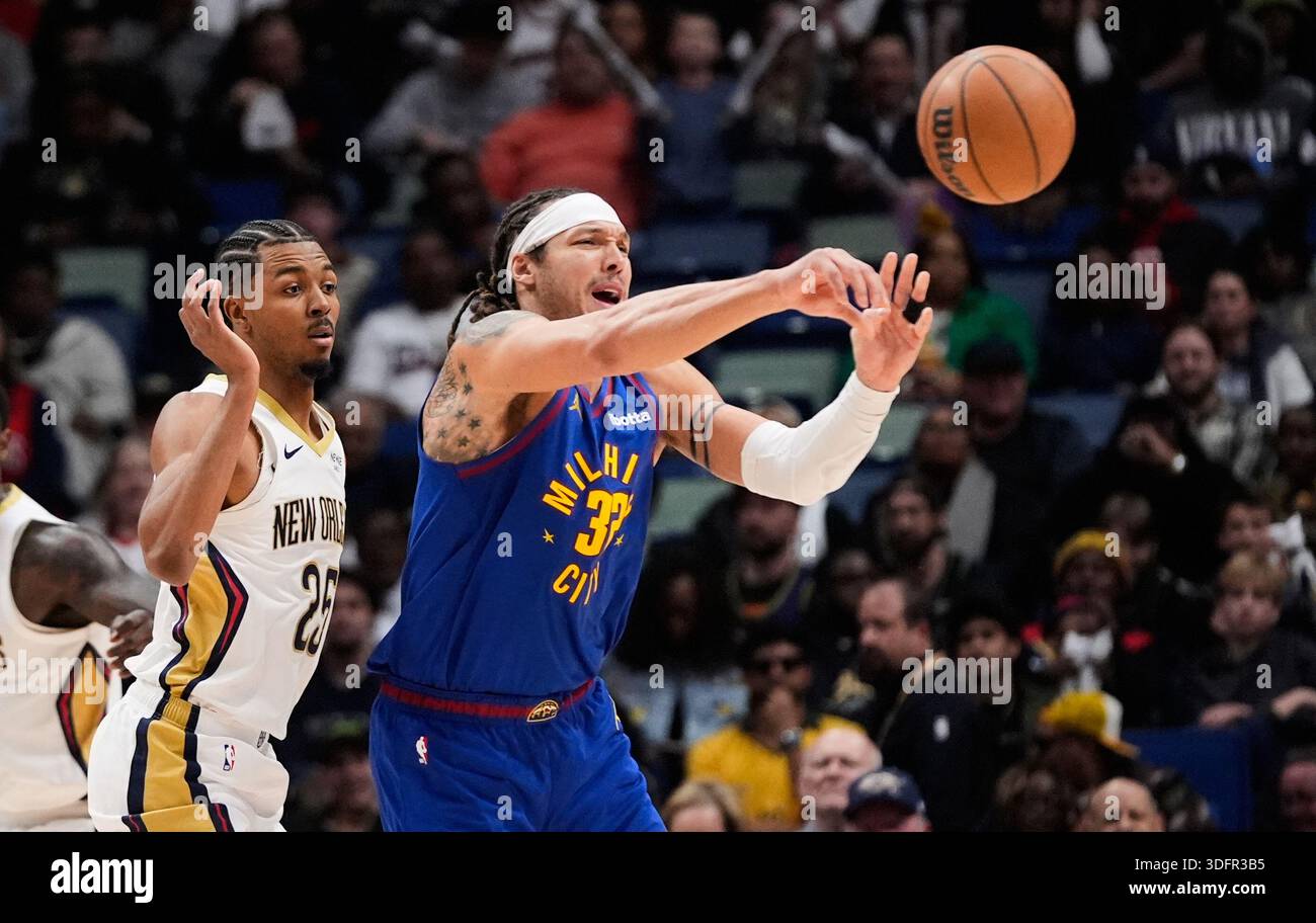 Denver Nuggets forward Aaron Gordon (32) passes aaway from New Orleans ...