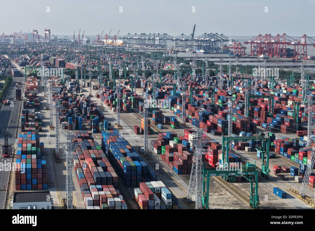 Aerial view of a container terminal in Shanghai, China, Wednesday, Jan ...