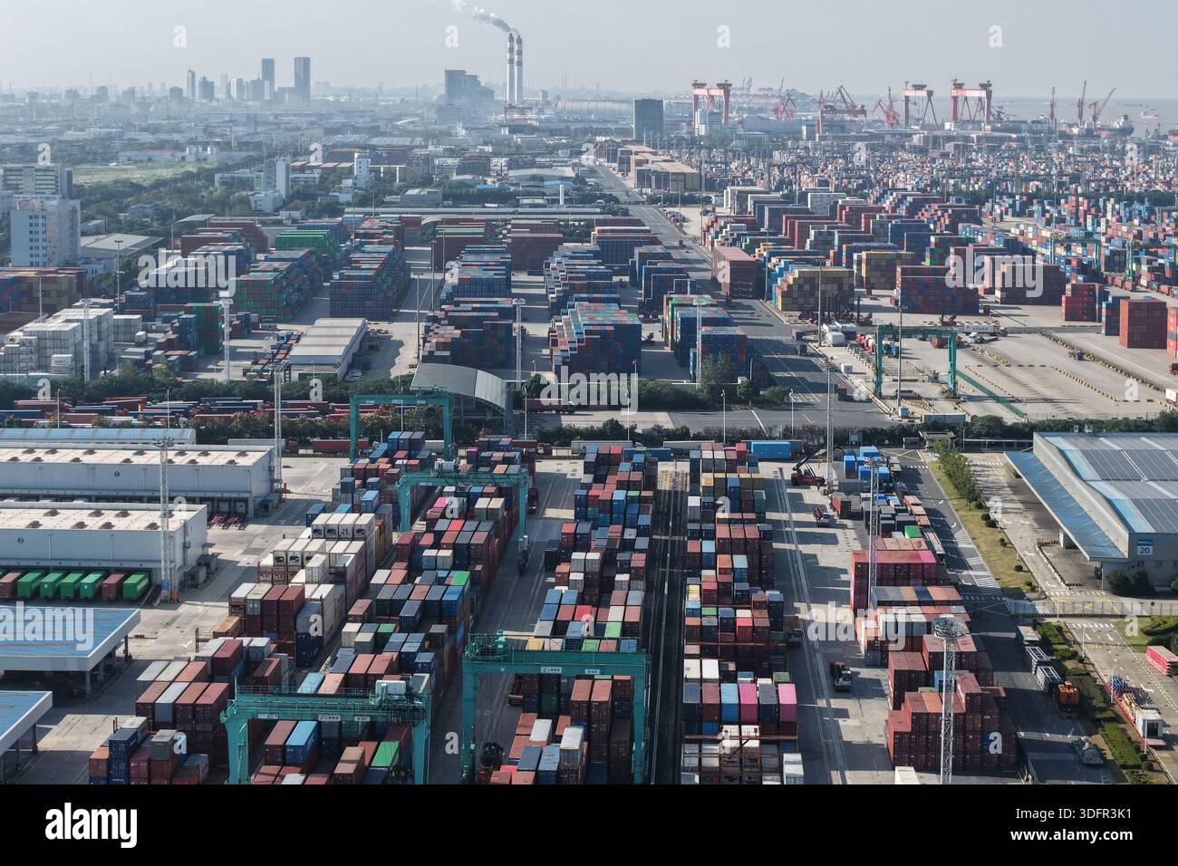 Aerial view of a container terminal in Shanghai, China, Wednesday, Jan ...