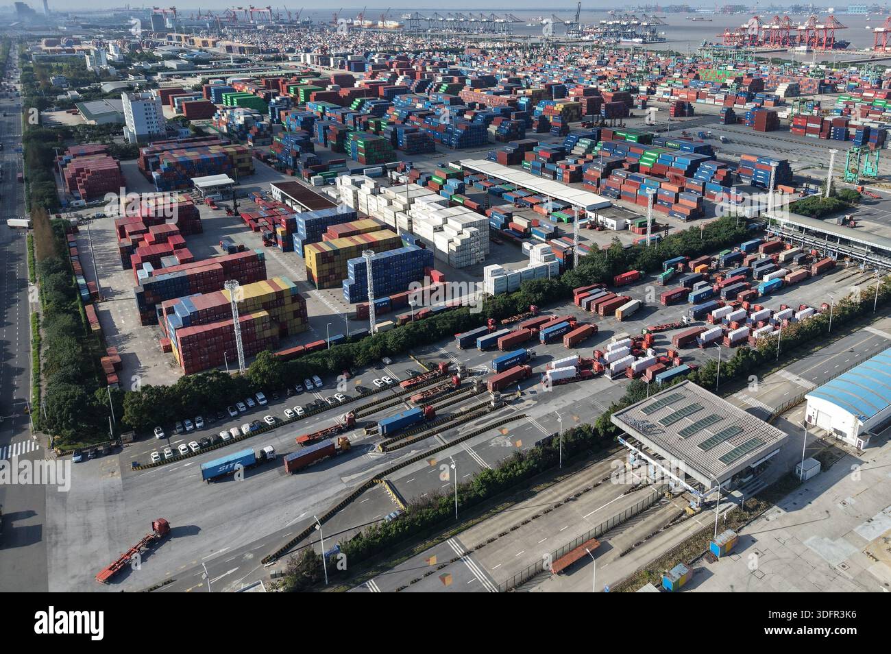 Aerial view of a container terminal in Shanghai, China, Wednesday, Jan ...