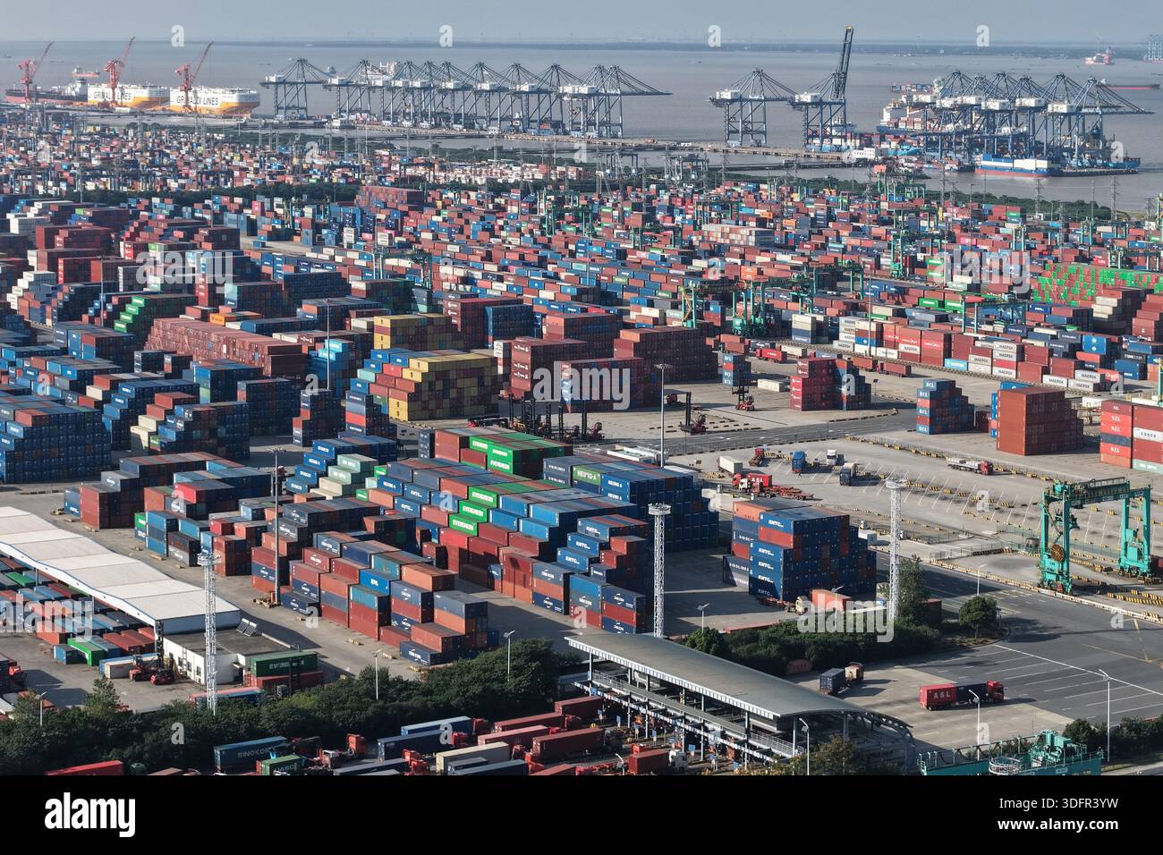 Aerial view of a container terminal in Shanghai, China, Wednesday, Jan ...