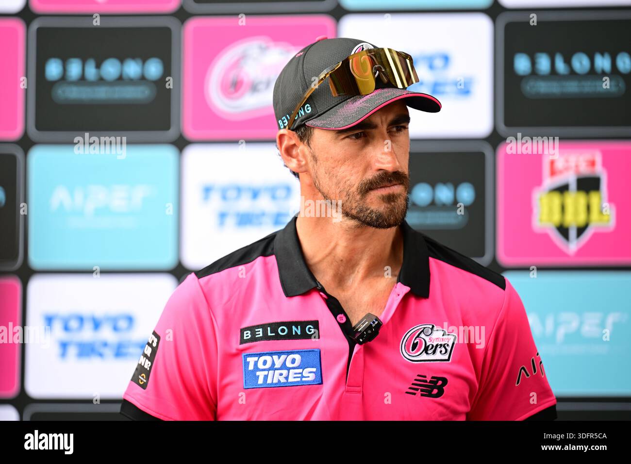 Mitchell Starc speaks to the media during a Sydney Sixers Big Bash ...