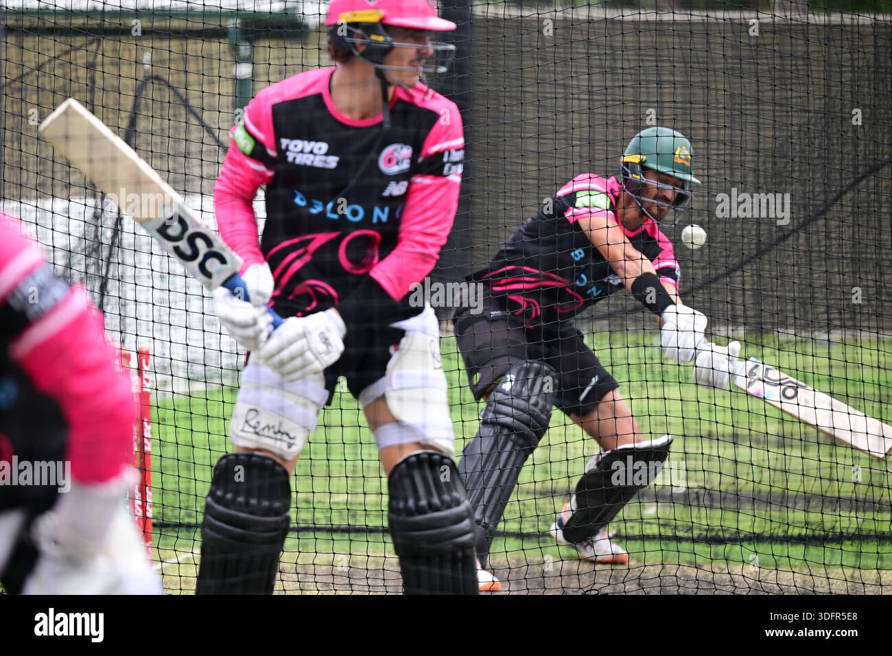 Mitchell Starc practivces with the bat during a nets session during ...
