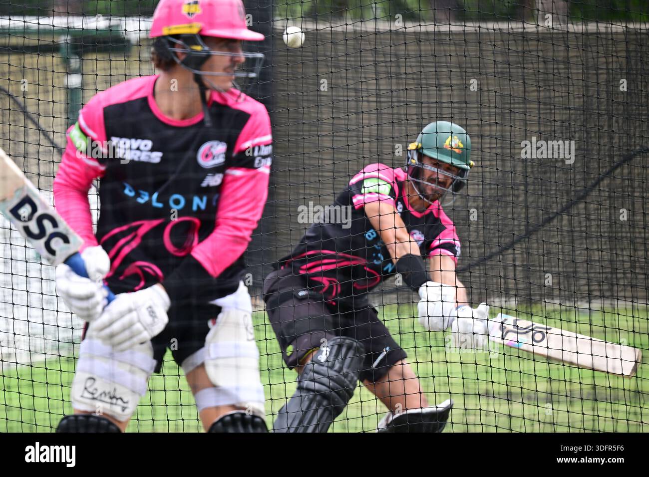 Mitchell Starc practivces with the bat during a nets session during ...