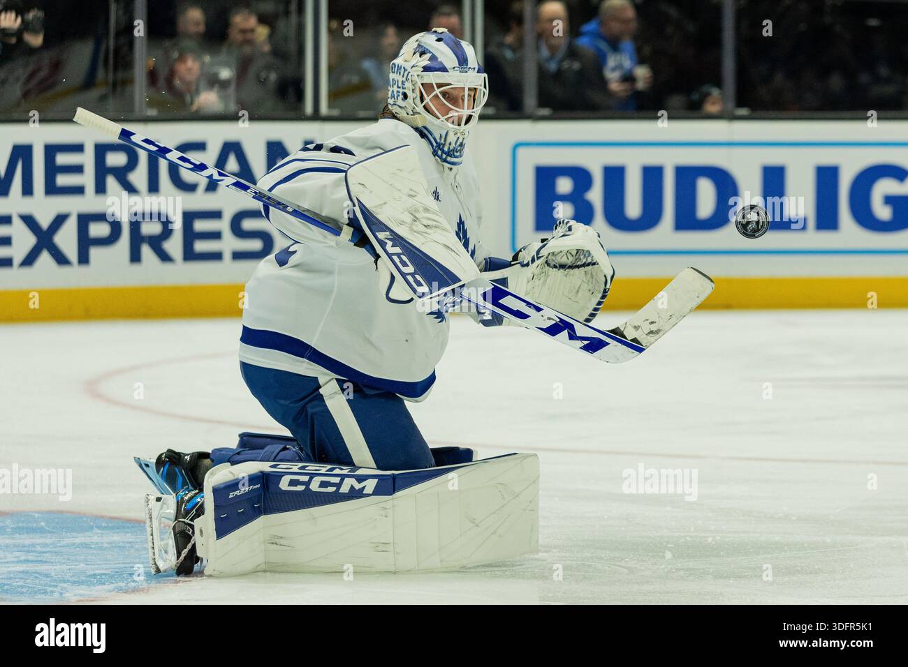 Toronto Maple Leafs goalie Dennis Hildeby (35) blocks the puck during ...